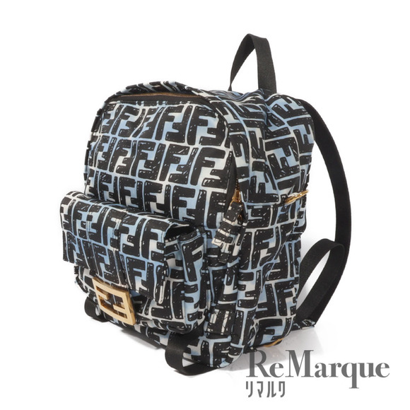Fendi | Bags | Fendi Backpack Ff Baguette Backpack Blue Black Nylon ...